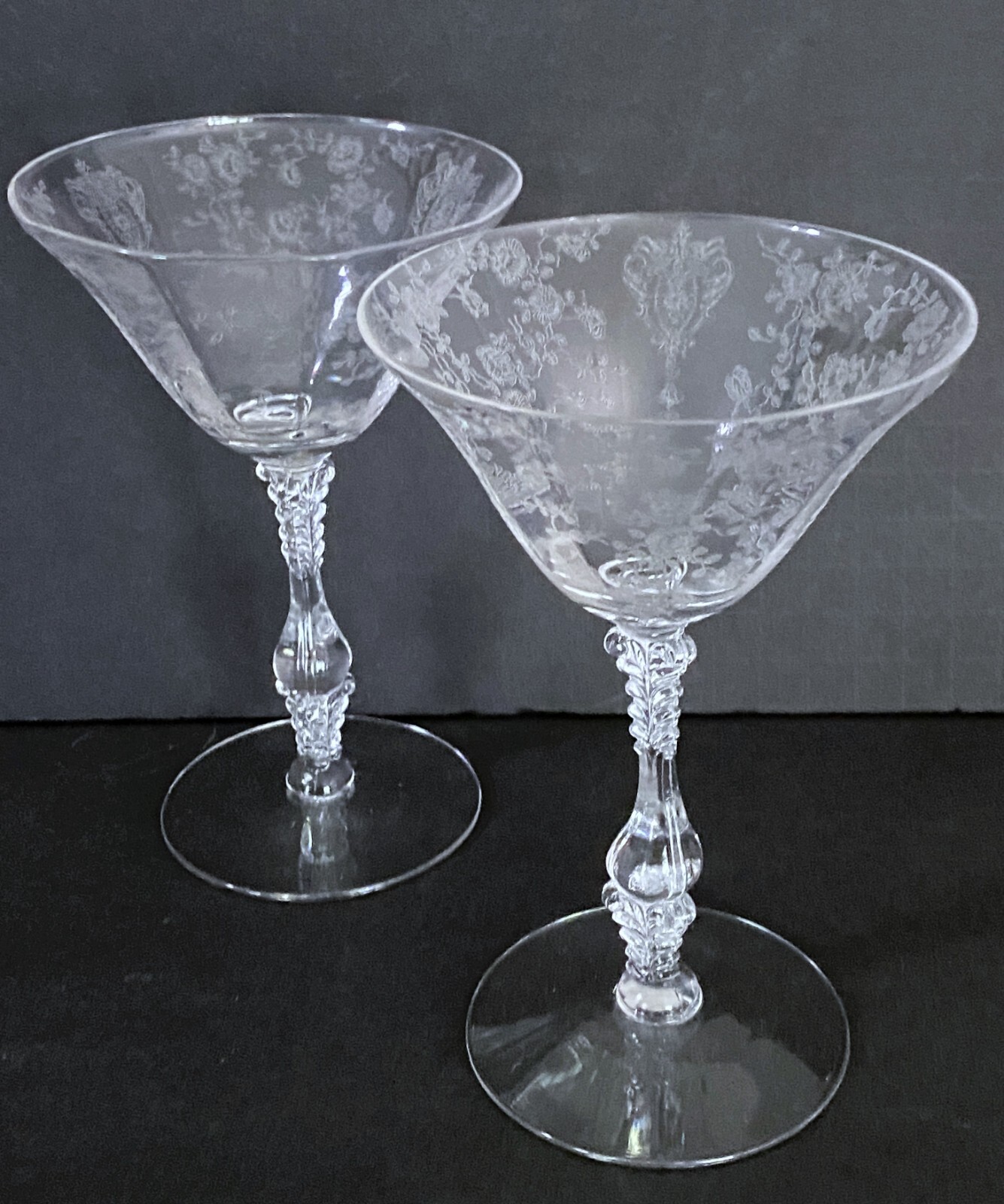 (2) Vintage Cambridge Rose Point Etched Tall Sherbet Champagne Glasses ...