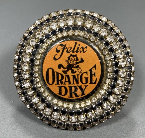 Hand Made Rhinestone Pin W/vintage Felix The Cat Dry Soda Bottle Cap ...