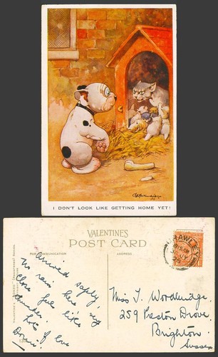 BONZO DOG GE Studdy 1928 Old Postcard Don't Look Like Getting Home Yet ...