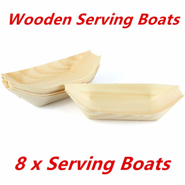 WOODEN SERVING TRAY BOAT 18.5cm Appetisers Catering Party Functions Eco ...