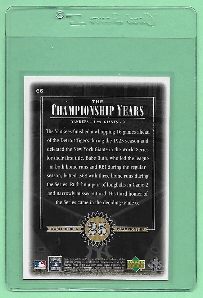 2000 Upper Deck Baseball Babe Ruth #66 Yankees The Championship Years ...