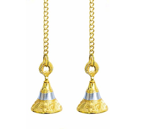 Hanging Decorative Designer Pooja Mandir Bell with Chain & Hook (Set of ...