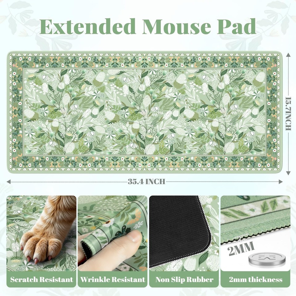 Desk Matt for Desktop, Large Green Desk Mat, Stitched Edges Cute Desks ...