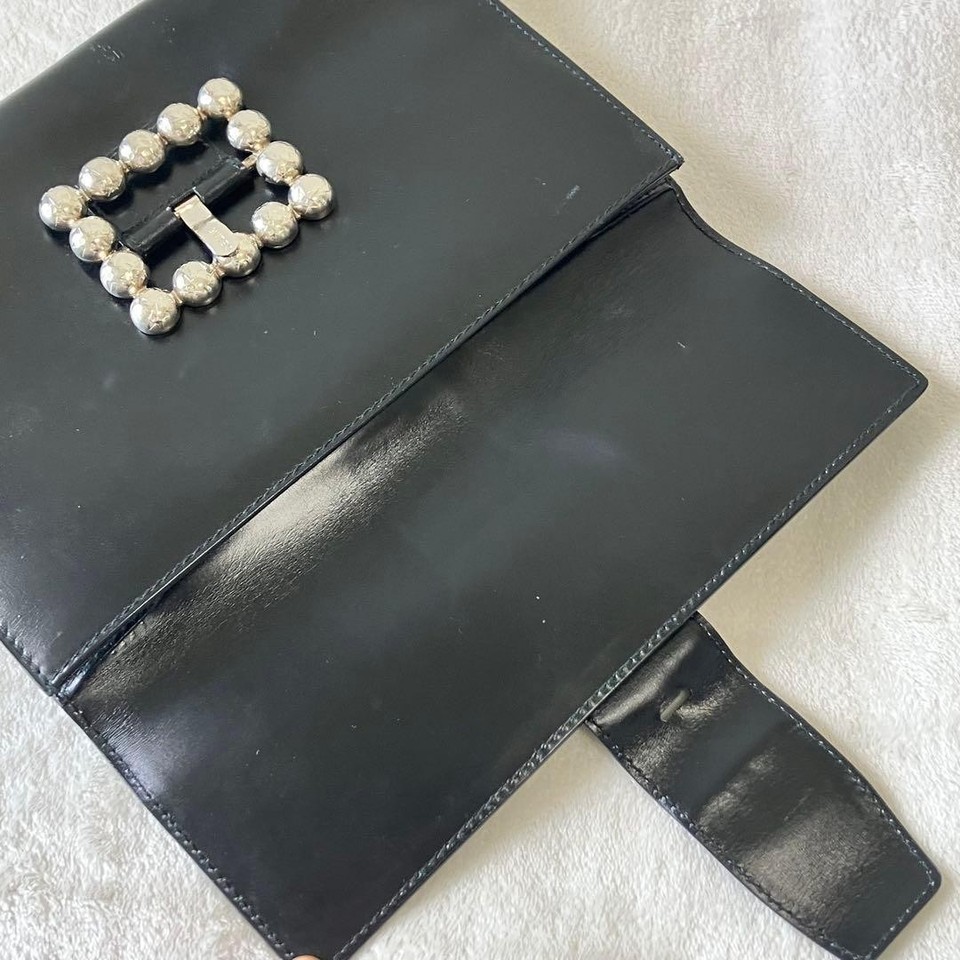 Celine Black Leather Clutch Bag Star Ball Buckle Rare Authentic Women's ...