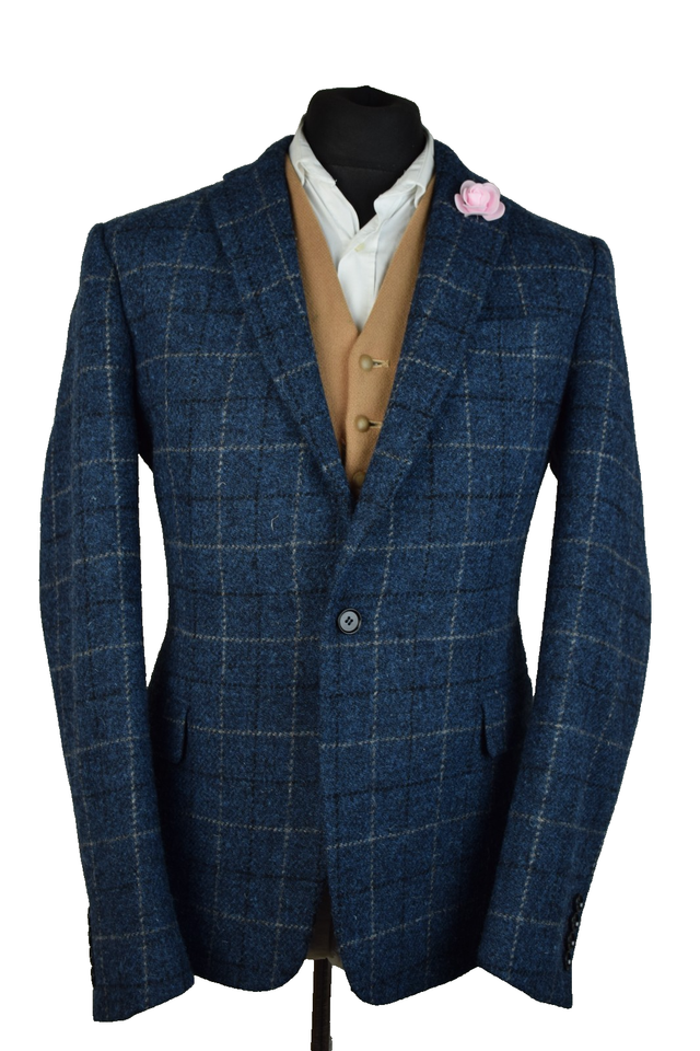 Harris Tweed Tailored Blue Checked Country Blazer Jacket 40R #43 ...