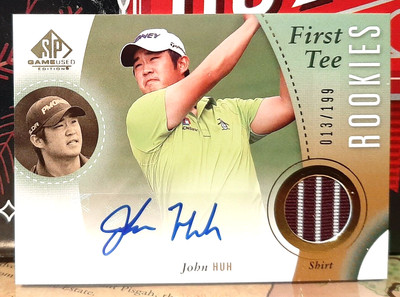 JOHN HUH 013/199 AUTO 2-COLOR RELIC ~ 2014 UD SP GAME USED / FIRST TEE ...