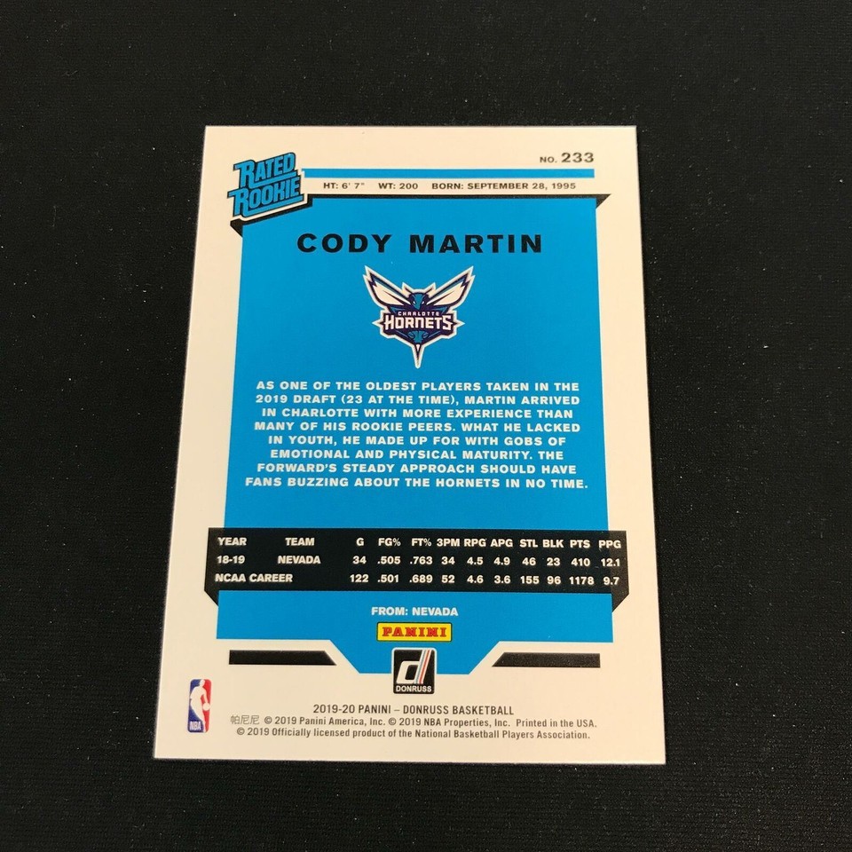 2019-20 Donruss CODY MARTIN Rated Rookie #233 Charlotte Hornets @QI35 ...