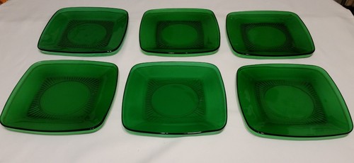 Set of 6 Anchor Hocking Charm Forest Green Square Luncheon Plates 8-1/4 ...