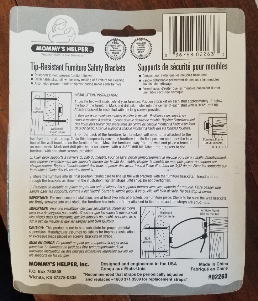 Mommy's Helper Tip Resistant Furniture Safety Brackets 02263 NEW | eBay