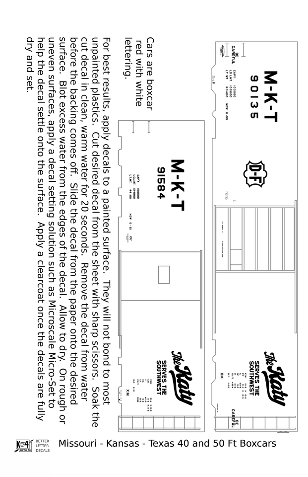 K4 O Scale Decals Missouri Kansas Texas MKT Katy 40 Ft Boxcar White | eBay