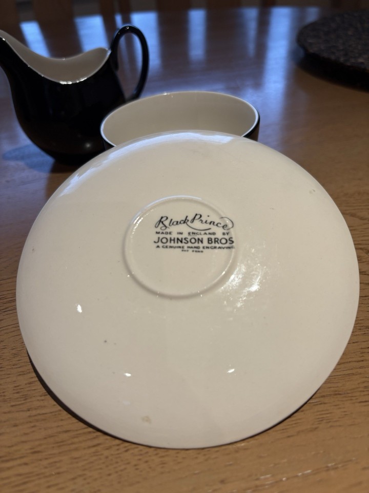 Vintage Black Prince Johnson Bros cups and saucers, sugar bowl and ...