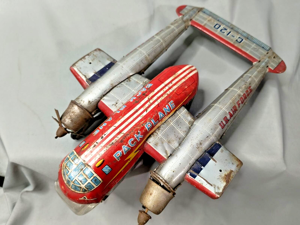 VINTAGE VERY RARE JAPAN TIN LITHO PACK PLANE US AIR FORCE C-120 ...
