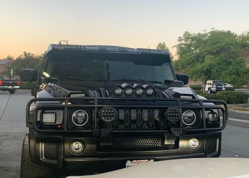 Fits Hummer H2 Visor / Spoiler / Wing on the Roof + Halo LED Hood Scoop ...