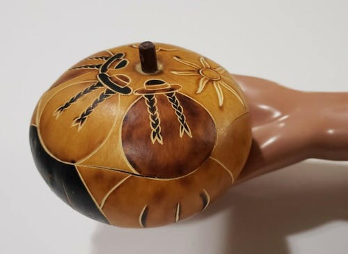 🇵🇪L@@K🇵🇪 Folk Art 3 NATIVE WOMEN Round Gourd Trinket Box Lid Handmade ...