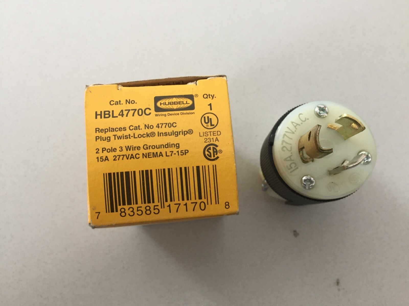 HUBBELL HBL4770C 15AMP 277 VOLT NEMA L7-15P 3 WIRE TWIST LOCK MALE | eBay