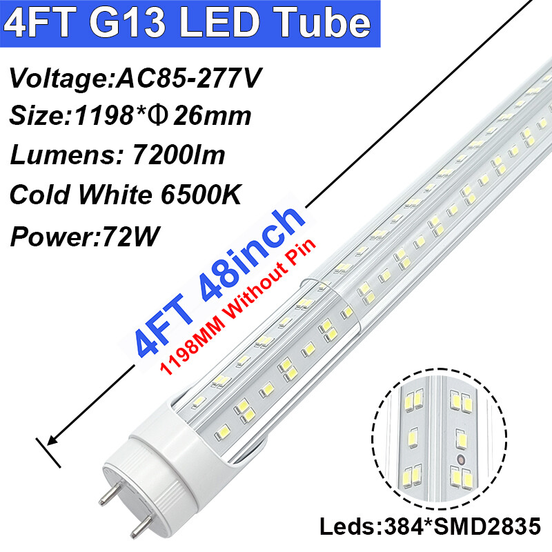 4FT Led Light Bulbs 72W 12Pack G13 Bi Pin Double End Power Led Tube ...
