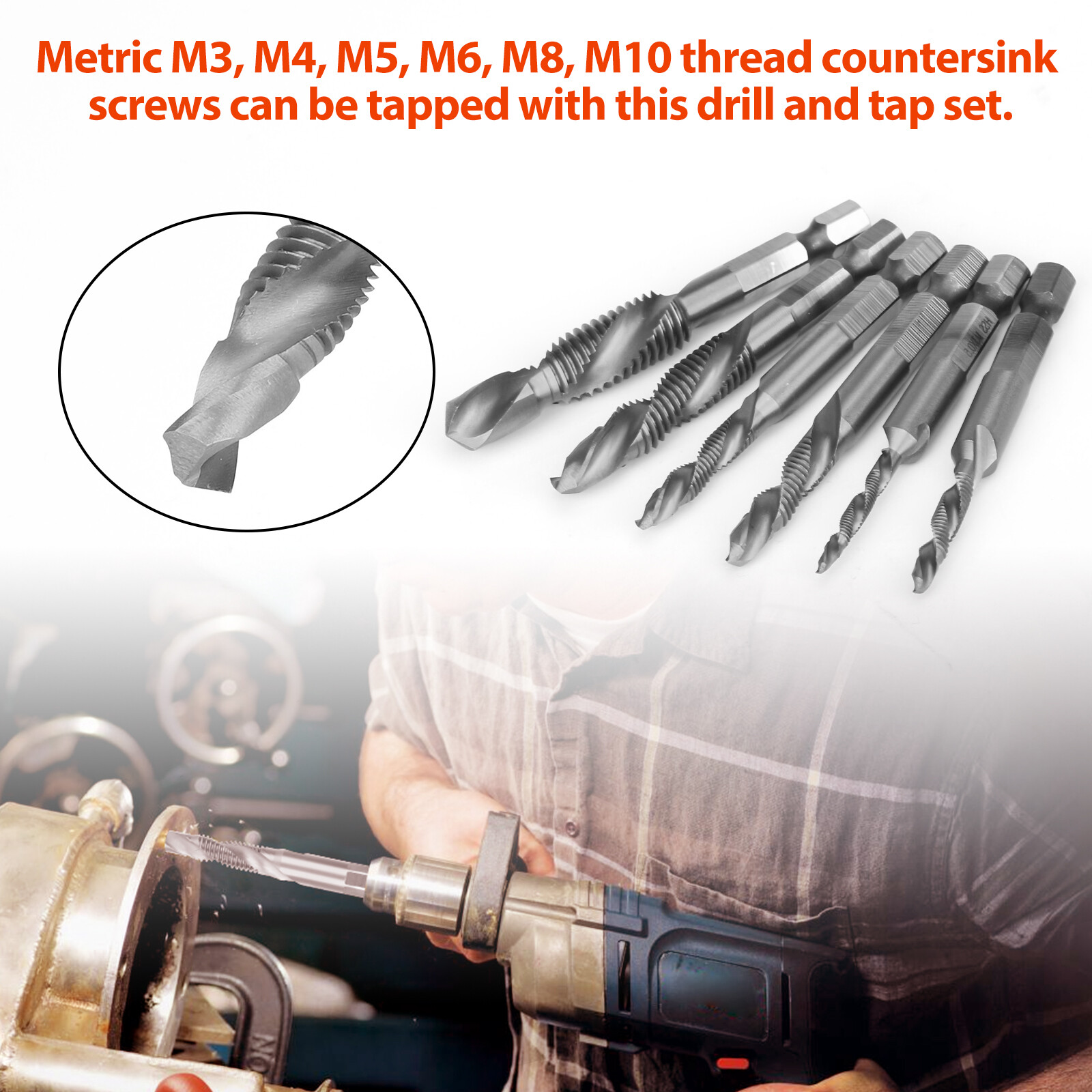 12/6Pcs HSS 1/4inch Hex Shank Screw Thread Tap Drill Bit Combination ...