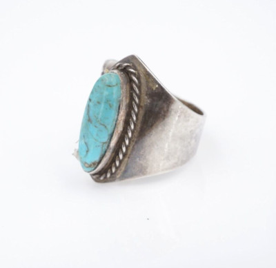 Navajo Sterling Silver Turquoise Ring Size 10 Ronald Tom Adjustable ...