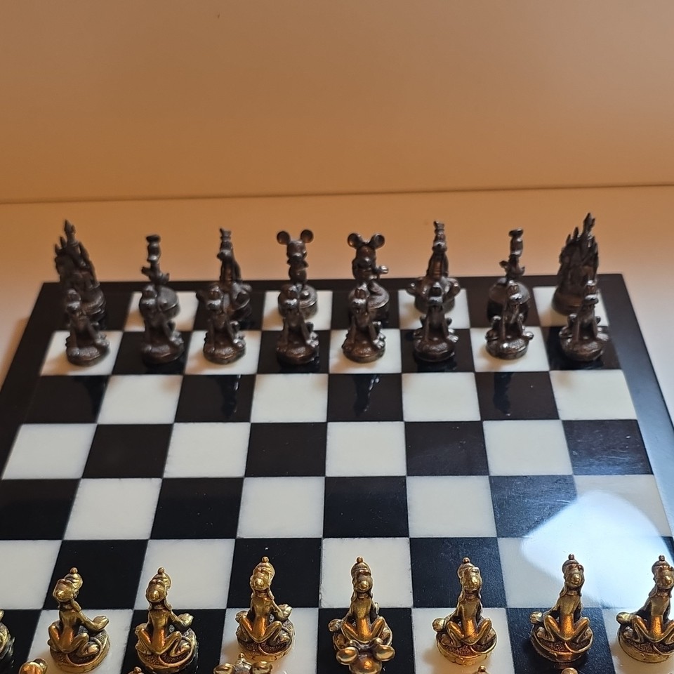 Disney Mickey Mouse Chess Set Black & White Board Gold Silver Pieces | eBay