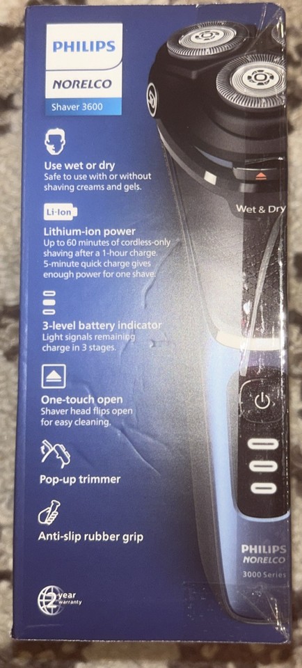 New Philips Norelco Shaver 3600 Rechargeable Wet and Dry Electric S3243 ...