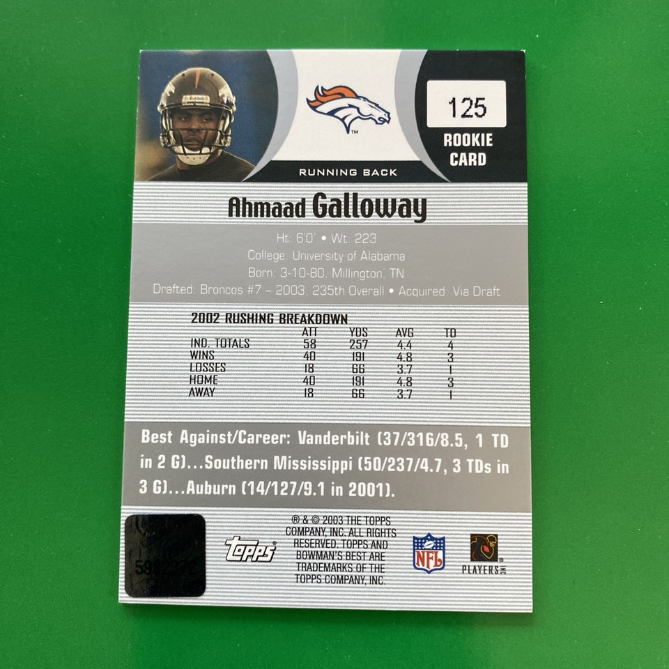 Ahmaad Galloway 2003 Bowman's Best Certified Autograph Issue Rookie ...