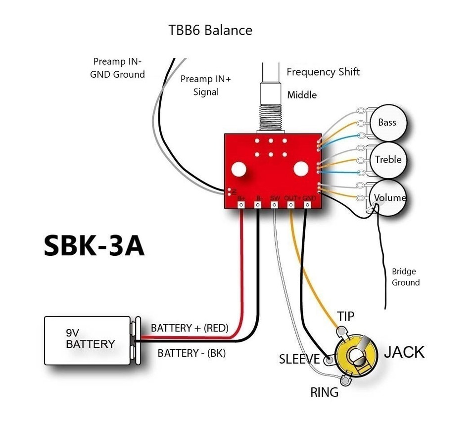 TONE MONSTER SBK-3A Bass Guitar Preamp Balance Volume Treble Middle/Hi ...