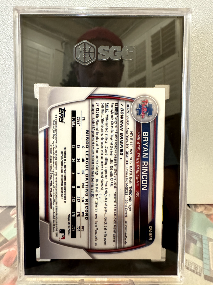 2023 Bowman Chrome Prospects Auto Bryan Rincon /50 Gold Shimmer SGC10 ...