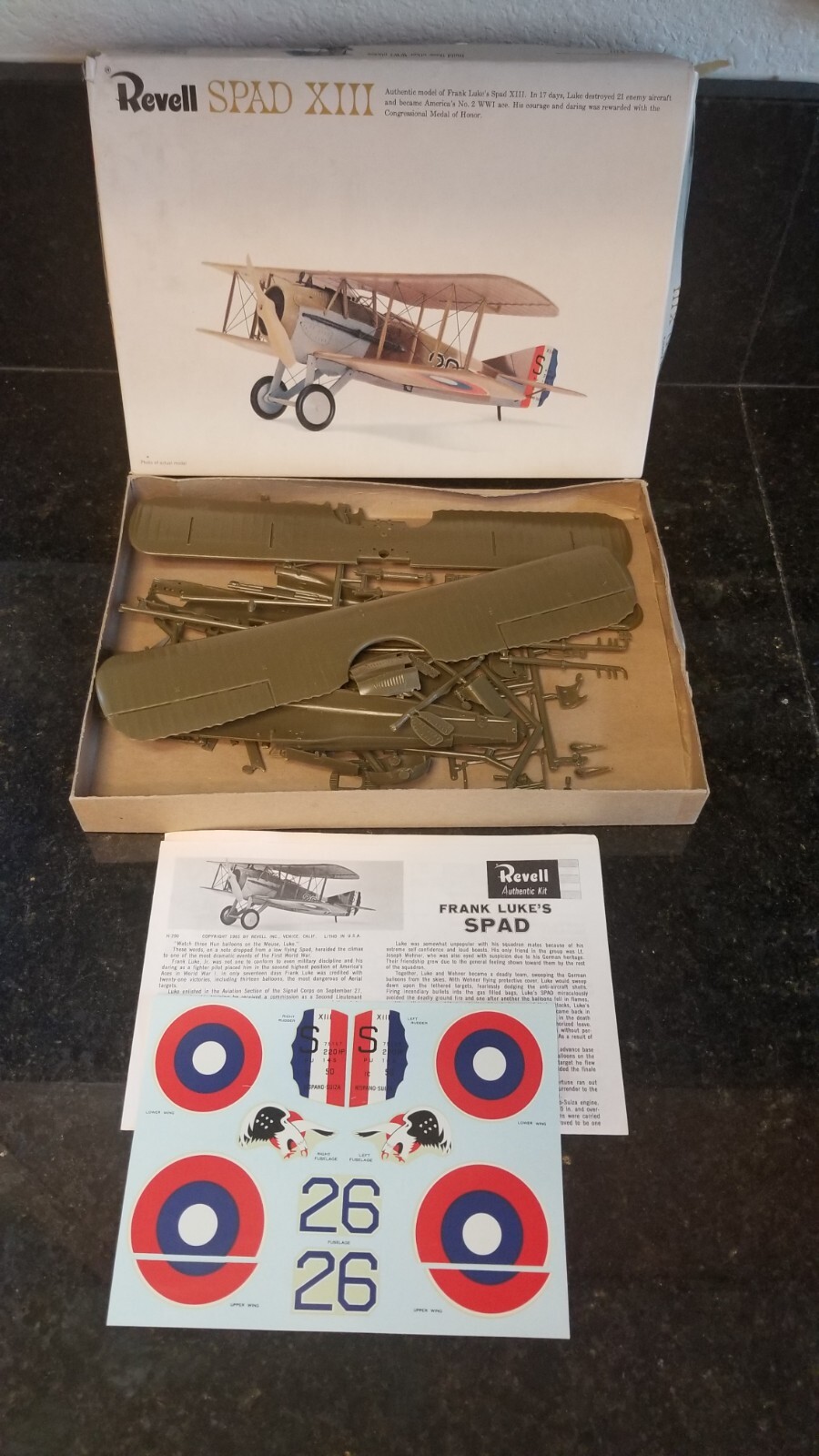 VINTAGE REVELL FRANK LUKE'S SPAD XIII BI PLANE 1/32 SCALE PLANE MODEL ...