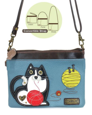 New Chala Crossbody Purse, Fat Cat Design, Pebble Blue Leather w Tags ...