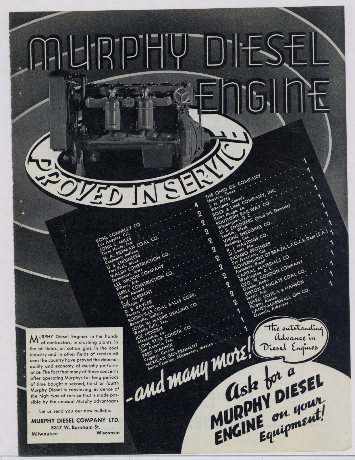 1938 Murphy Diesel Engine Ad: List of Companies that Use Murphys | eBay