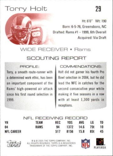 2005 Topps Draft Picks and Prospects Football Card #29 Torry Holt | eBay