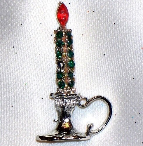 Vintage 1 7/8 x 1 Dodd's Silver tone Metal Rhinestone Christmas Candle ...