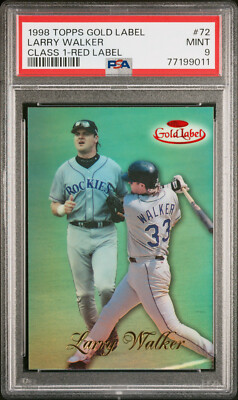 1998 TOPPS GOLD RED LABEL CLASS 1 PARALLEL #72 LARRY WALKER #/100 PSA 9 ...