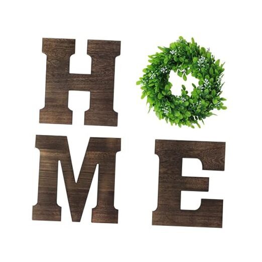 Home Sign Wall Decor with Artificial Wreath Hanging Wood Home Letters ...