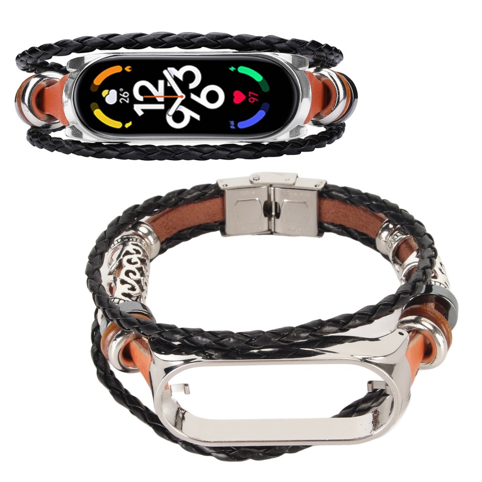 Leather Strap for Xiaomi 7 NFC Bracelet Metal Buckle Ethnic Style Retro ...
