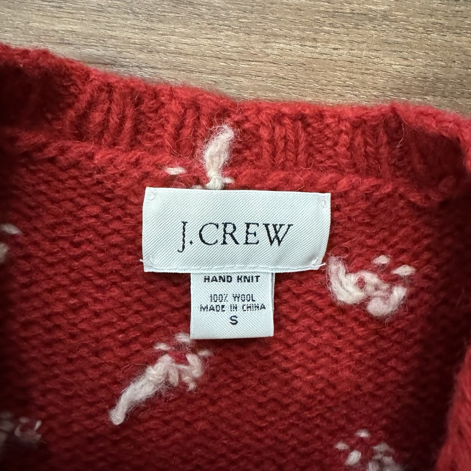 J Crew 100% Will Hand Knit Red Winter Snowflake Sweater Men’s Sz S ...