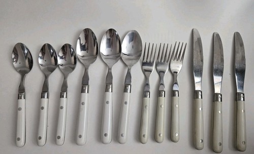 Vintage 12Pc Stainless Steel Thailand Flatware Acrylic Ivory Color ...
