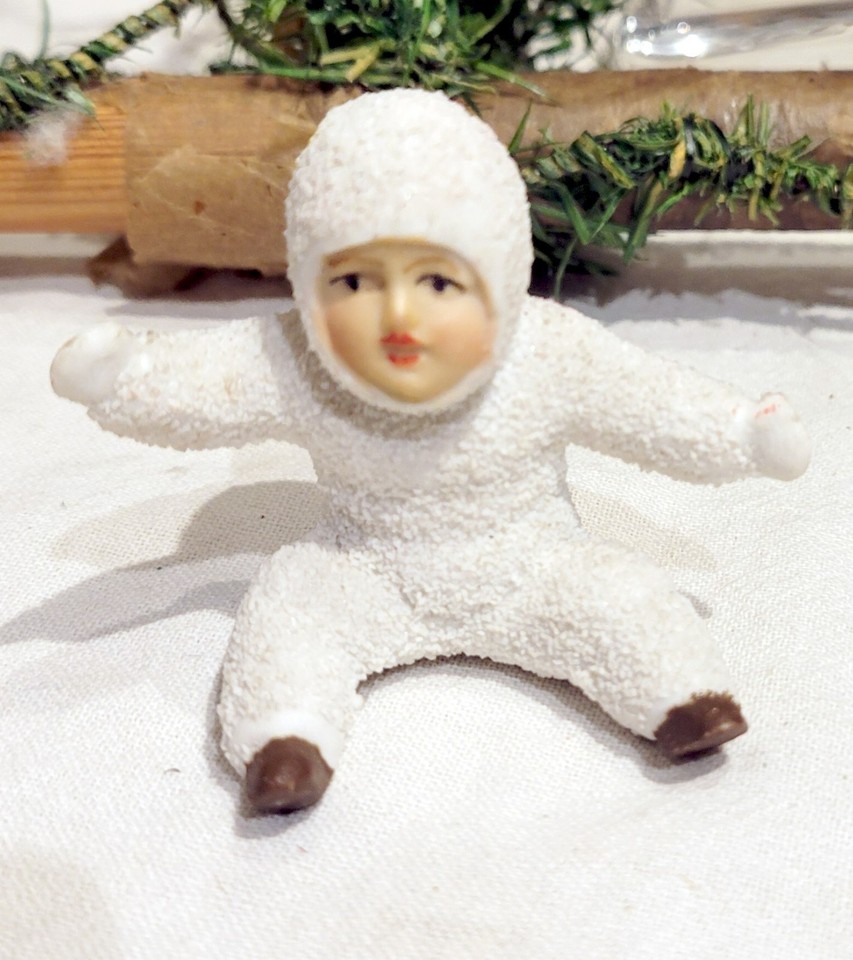 Hertwig Antique German snow-covered Seated Snowbaby. Minature Figure ...