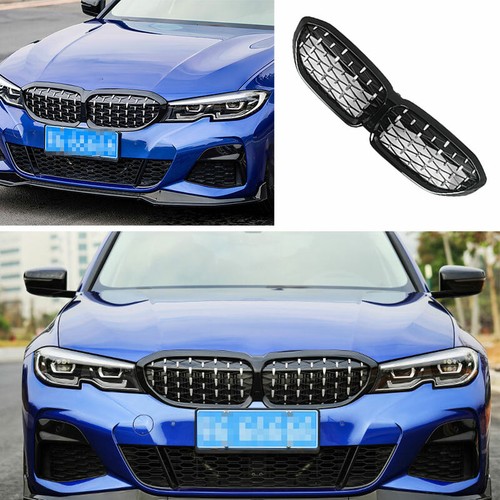 For BMW 3-Series G20 19-2022 Silver Diamond Slats Front Bumper Mesh ...