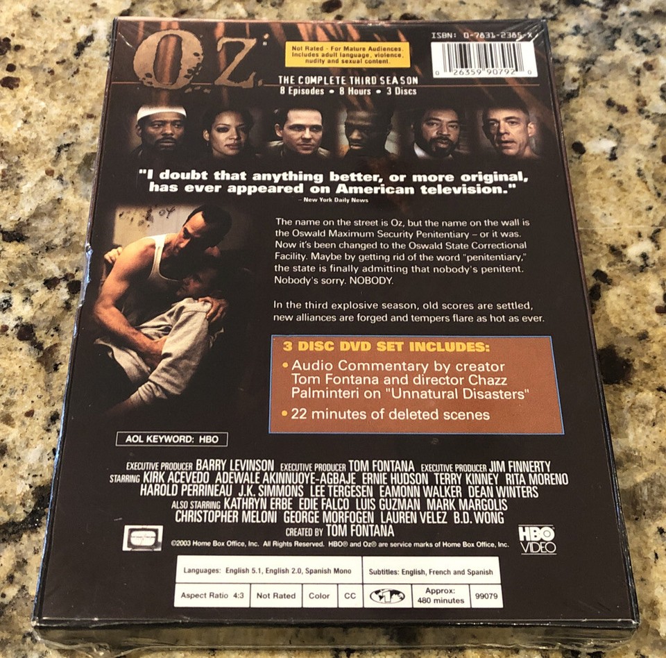 OZ- THE COMPLETE THIRD SEASON DVD SET. 3 Discs, 8 Hours. New & Sealed ...