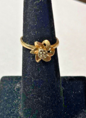 10k Yellow Gold Diamond Flower Knot Flower Ring Size 6.5 2.11 Grams | eBay