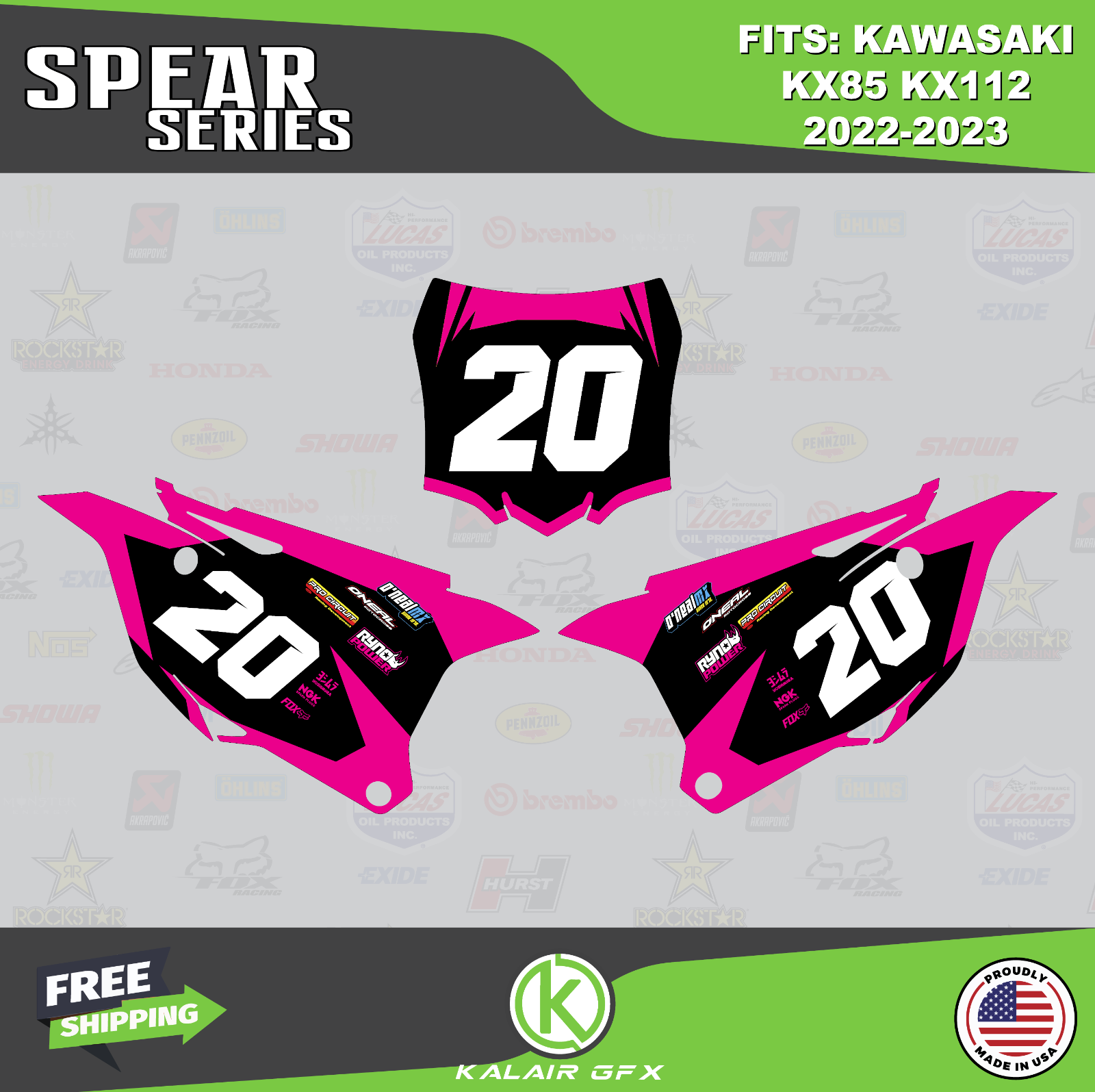 Graphics Kit for KAWASAKI KX85 KX112 2022 2023 Spear Series - Magenta ...