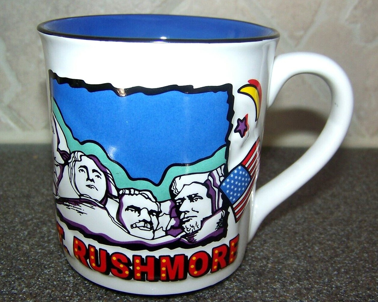 Mt. Rushmore Souvenir Coffee Mug Tea Cup 8oz. Embossed Ceramic USA Flag ...