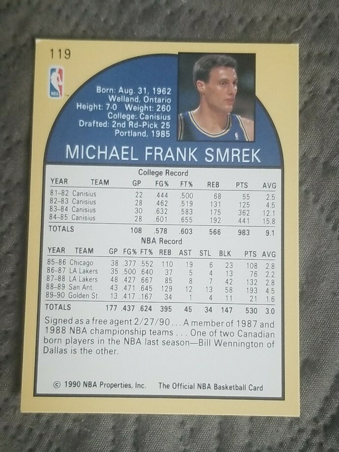 1990-91 Hoops Golden State Warriors Basketball Card #119 Mike Smrek | eBay