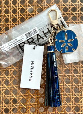 NWT Brahmin Sand Dollar Blue SAPPHIRE Leather Tassel Purse Charm Key ...