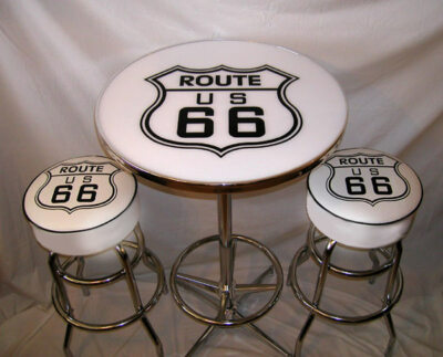 2 Route 66 White Bar Stools & Pub Table New | eBay