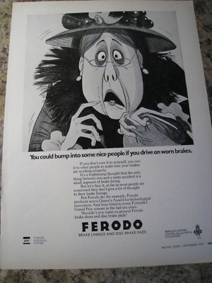 FERODO BRAKE LININGS DISC BRAKE PADS BUMP INTO NICE 1971 ADVERT A4 SIZE ...