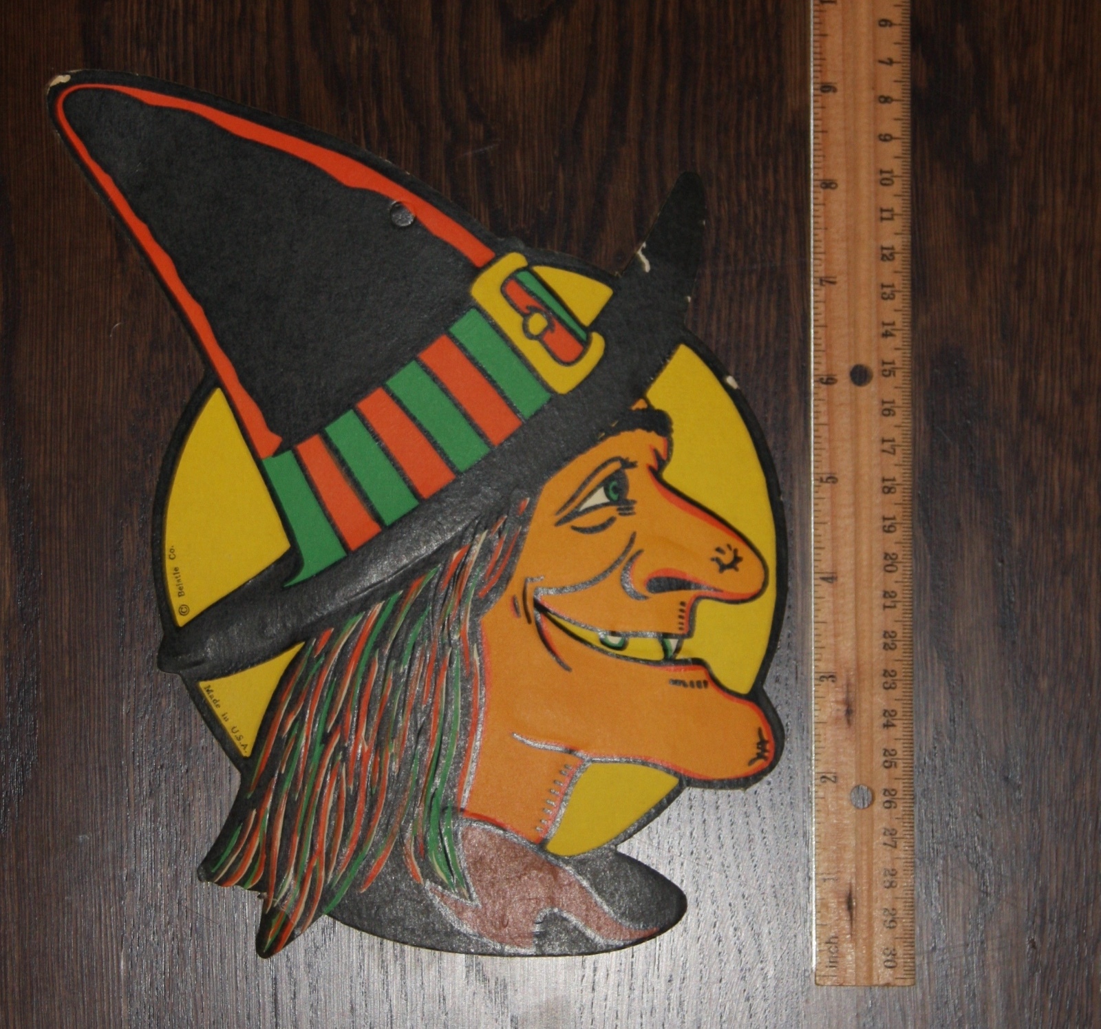 Vintage Beistle Witch Yellow Moon Halloween Diecut Vibrant Decoration ...