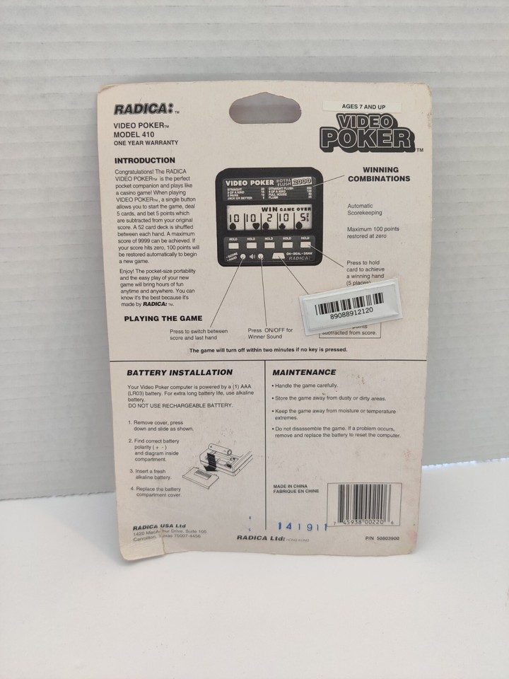 Radica Video Poker 410 Electronic Handheld Game Brand New Vintage | eBay