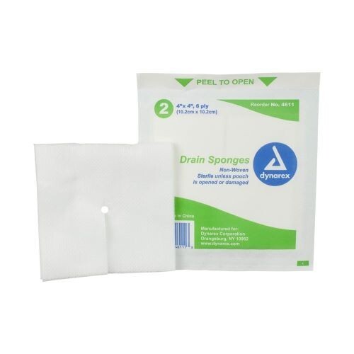 Dynarex 4611 Drain IV Sponge, 4 X 4 In 6-Ply (2EA/PK, 25PK/BX, 12BX/CA ...